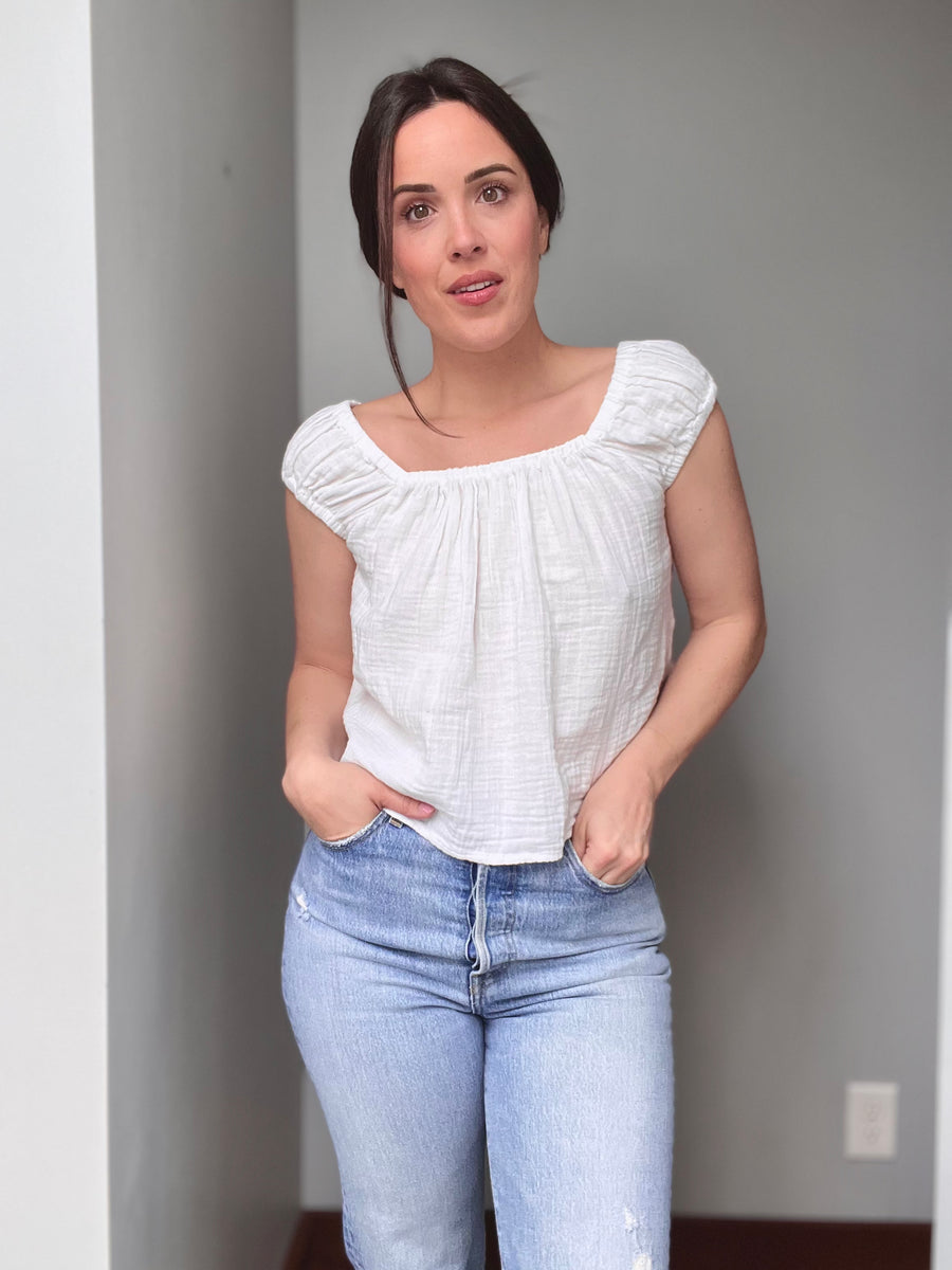 WHITE PEASANT TOP, WOMEN'S XS PETITE – marigold